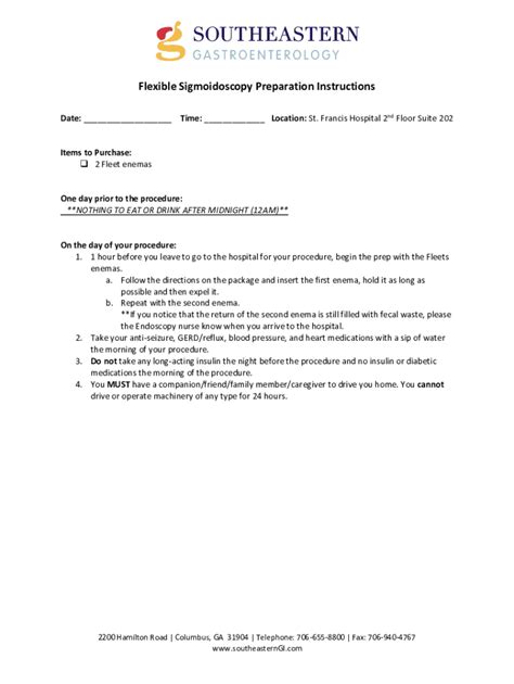 Fillable Online Flexible Sigmoidoscopy Preparation Procedure Date And Time Fax Email Print Pdffiller