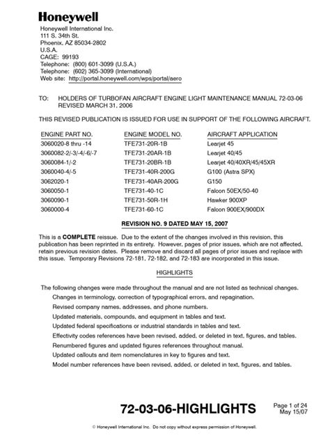 Engine 72 03 06 Lmm Honeywell Pdf