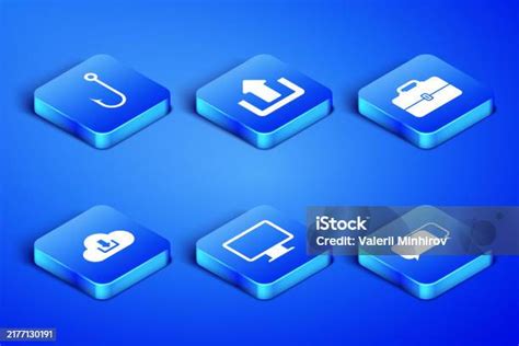 채팅 낚싯바늘 컴퓨터 모니터 화면 클라우드 다운로드 업로드 및 도구 상자 아이콘을 설정합니다 벡터 3차원 형태에 대한 스톡 벡터 아트 및 기타 이미지 Istock