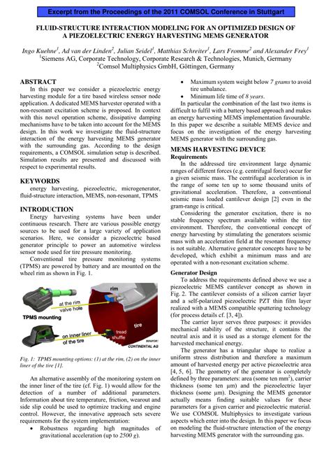 Pdf Fluid Structure Interaction Modeling For An Optimized Design Of A Piezoelectric Energy