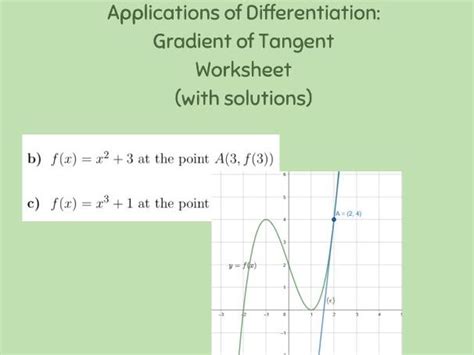 applications of differentiation gradient of tangent worksheet with