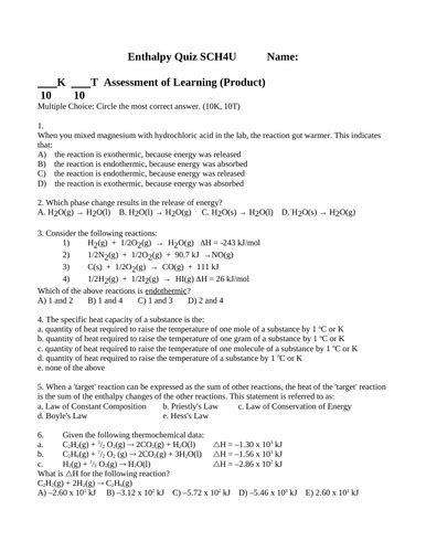 Full Year Test Package Grade 12 Chemistry 20 Assessments With Answers