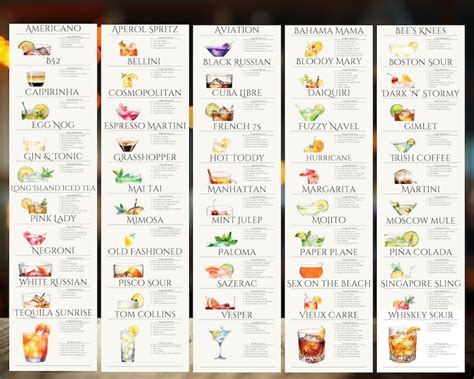 Cocktail Recipe Cards For Aspiring Mixologists Classic Drink Cheat