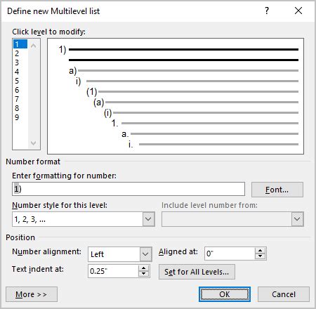 Customizing Multilevel Lists Microsoft Word