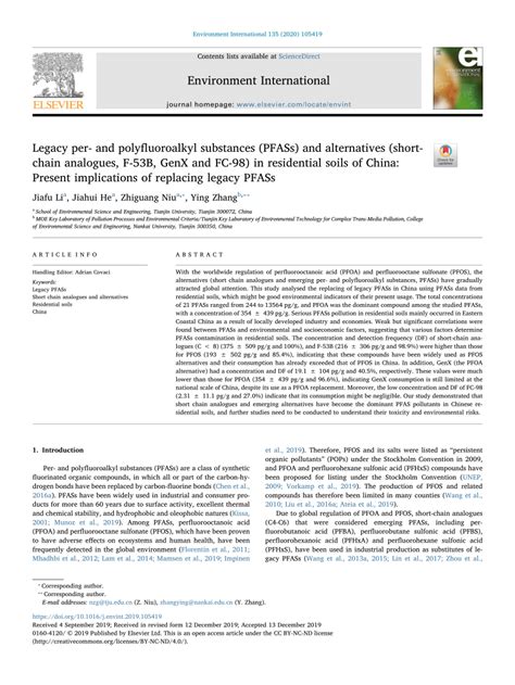 Pdf Legacy Per And Polyfluoroalkyl Substances Pfass And Alternatives Short Chain Analogues