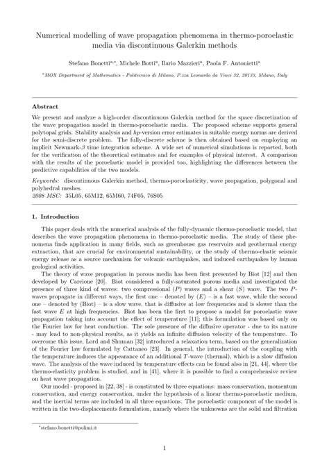 Pdf Numerical Modelling Of Wave Propagation Phenomena In Thermo Poroelastic Media Via