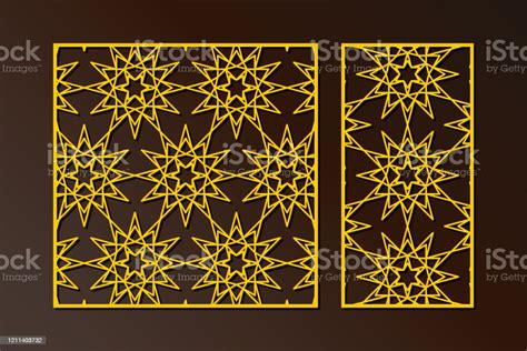 레이저 컷 패널 장식 디자인 아라비아 의 기하학적 패턴이있는 컷 아웃 실루엣 인쇄 초대장 레이저 절단 스텐실 목재 및 금속 장식에 적합합니다 0명에 대한 스톡 벡터 아트 및