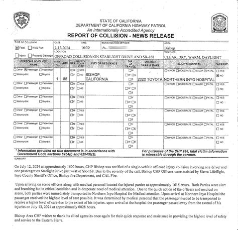 Chp Report Of Collision News Release Sierra Wave Eastern Sierra News The Communitys News