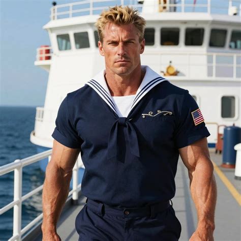 Man In Classic Navy Sailor Uniform On Ship Deck Swap Face