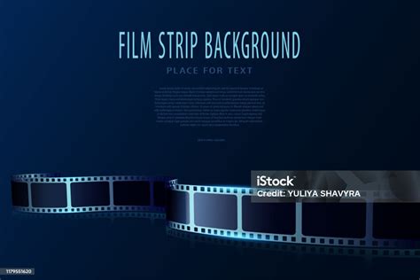 파형의 실제 필름 스트립 시네마 벡터 포스터 디자인 템플릿입니다 파란색 배경에 고립 된 3d 전단지 또는 포스터 축제 영화 시간 배경입니다 영화 산업의 시네마토그래피 개념