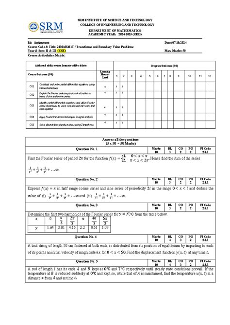 Assignment II CSE Worksheet SRM INSTITUTE OF SCIENCE AND TECHNOLOGY