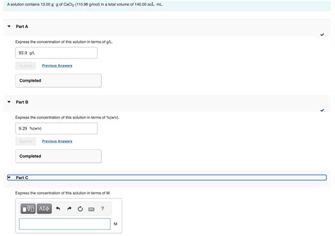 Solved A Solution Contains 13 00gg ﻿of Cacl2 110 98gmol ﻿in