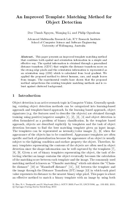 Pdf An Improved Template Matching Method For Object Detection