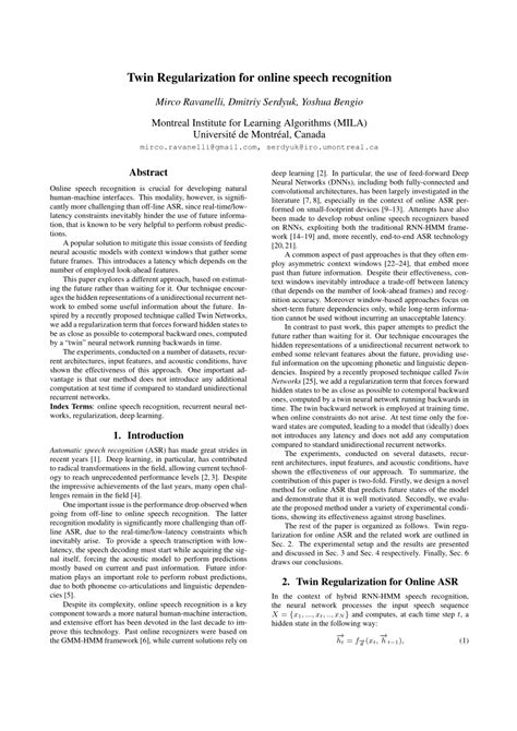 Pdf Twin Regularization For Online Speech Recognition
