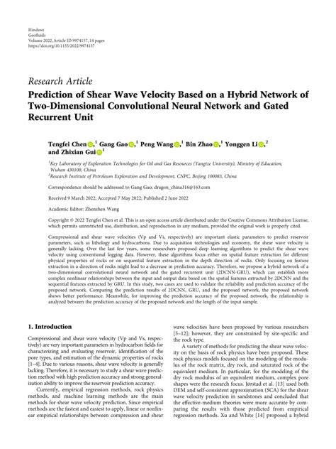 Pdf Prediction Of Shear Wave Velocity Based On A Hybrid Network Of Two Dimensional