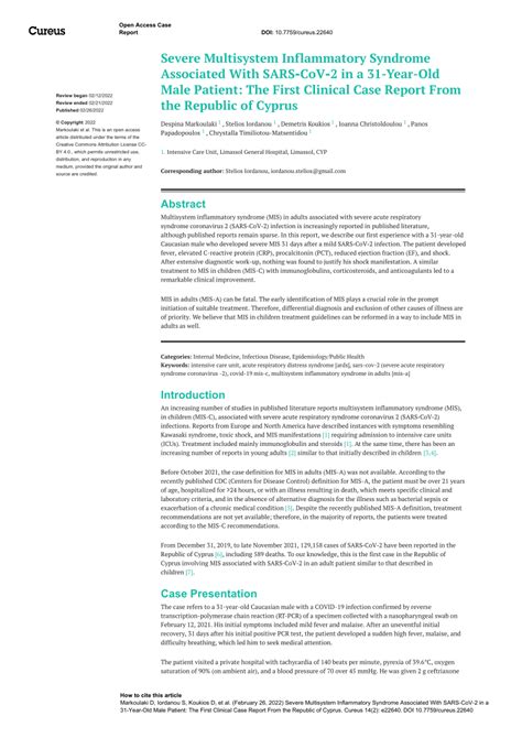 Pdf Severe Multisystem Inflammatory Syndrome Associated With Sars‐cov