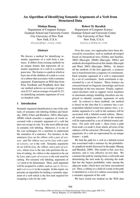 Pdf An Algorithm Of Identifying Semantic Arguments Of A Verb From Structured Data