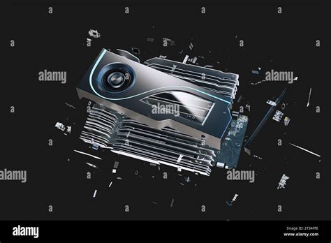 Explosion View Of A Graphic Card Dissasembled Video Card To Small Pieces Floating And Spinning