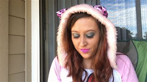 Sexy Brunette Smoking White Filter 100 Cigarette In Cute Kitty Hood And