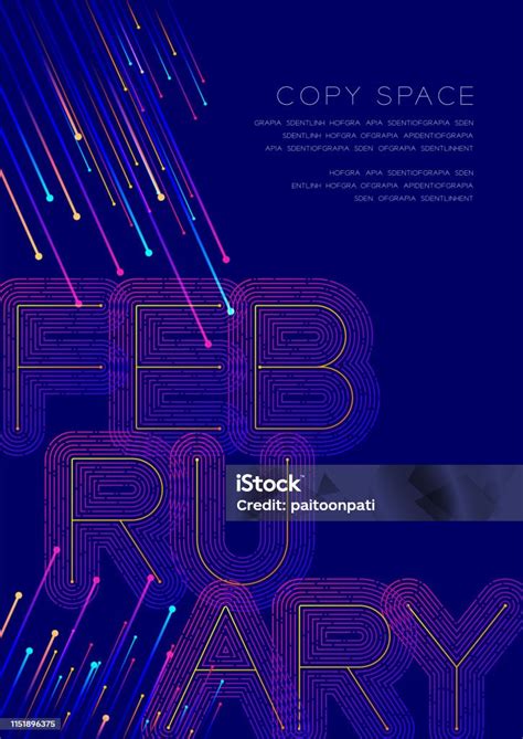 2 월 달 큰 텍스트 점과 대시 선 패턴 레이어 오버레이 포스터 배너 또는 전단지 템플릿 레이아웃 디자인 그림 복사 공간 파란색 배경에 고립 벡터 Eps10 0명에 대한