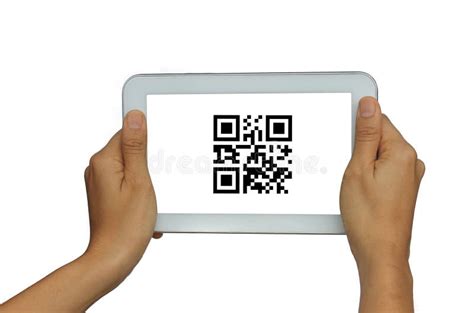 Hand Holding Isolated White Tablet With QR Code Scan Stock Image Image Of Code Computer