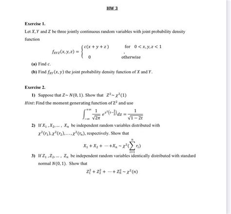 Solved Exercise 1 Let Xy And Z Be Three Jointly Continuous