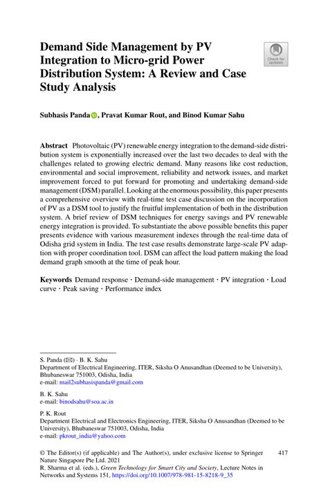 Pdf Demand Side Management By Pv Integration To Micro Grid Power Distribution System A Review