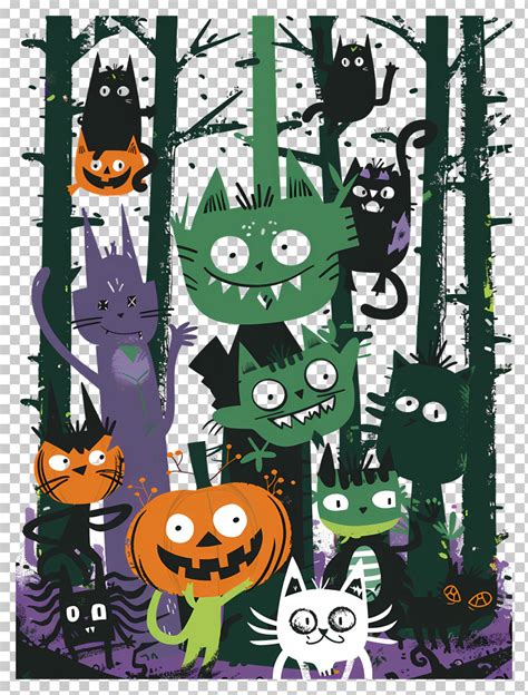 Cartoon Monsters Halloween Cats In The Forest Png Clipart Cartoon