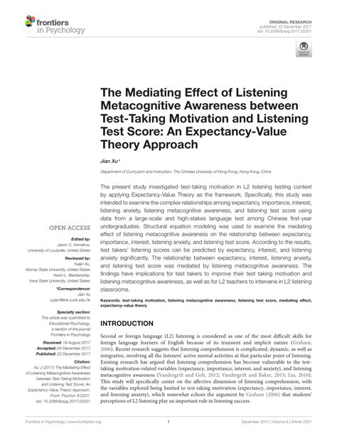 Pdf The Mediating Effect Of Listening Metacognitive Awareness Between
