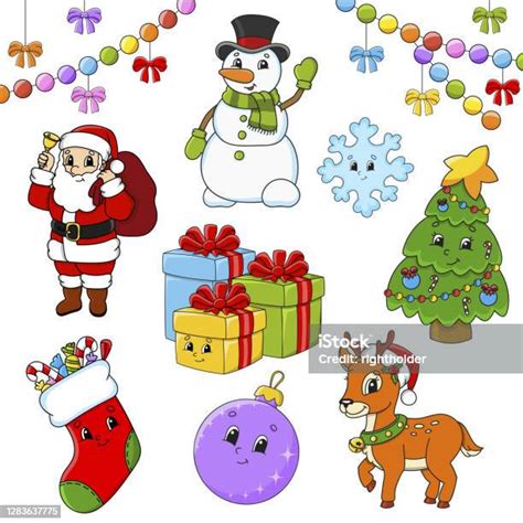귀여운 만화 캐릭터와 스티커 세트 크리스마스 테마 손으로 그린 다채로운 팩 벡터 그림입니다 패치 배지 컬렉션 레이블 디자인 요소입니다 일일 플래너 일기 주최자 개체 그룹에