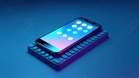 이모티콘 지원 채팅 키보드와 알림 아이콘이 있는 스마트폰의 생생한 파란색 3d 렌더링 아이 배경 3d 아이 배경 파란색