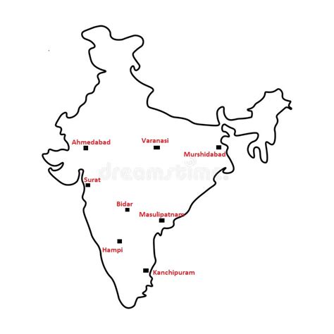 On An Outline Map Of India Mark And Label Surat Hampi