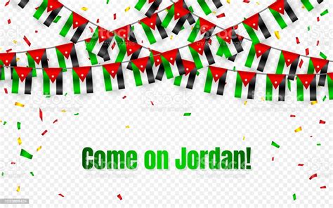 투명 한 배경 색종이와 요르단 갈 랜드 깃발 걸어 축 하 템플릿 배너 벡터 일러스트 레이 션에 대 한 멧 새 0명에 대한 스톡 벡터 아트 및 기타 이미지 Istock