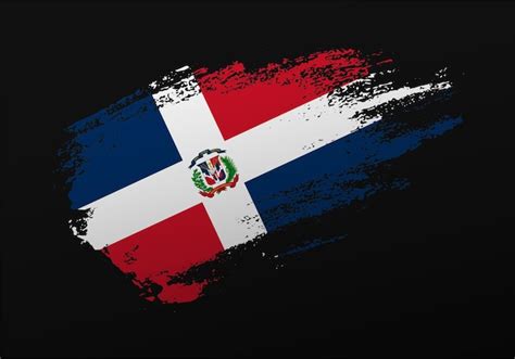검은 배경에 도미니카 공화국의 추상적 창조적인 애국적인 손으로 그린 얼룩 브러쉬 국기 프리미엄 벡터