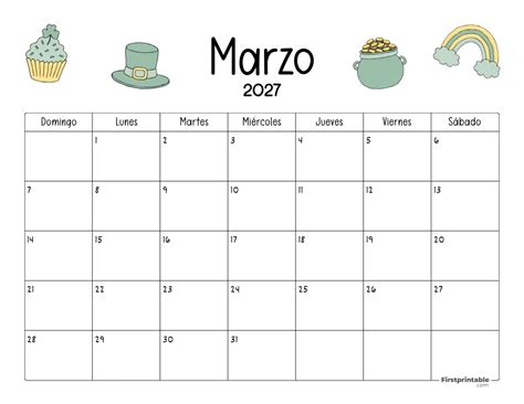 Calendario Marzo 2027 Plantillas Gratis Para Imprimir