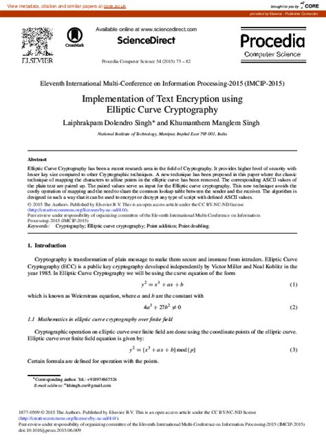 Pdf Implementation Of Text Encryption Using Elliptic Curve Cryptography