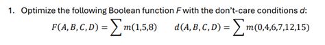 Optimize The Following Boolean Function F ﻿with The