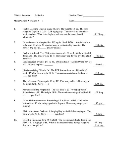 Med Math Practice Worksheets