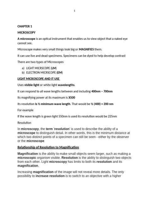Notes Chapter 1cell And Microscopy Pdf