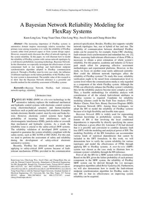 Pdf A Bayesian Network Reliability Modeling For Flexray Systems