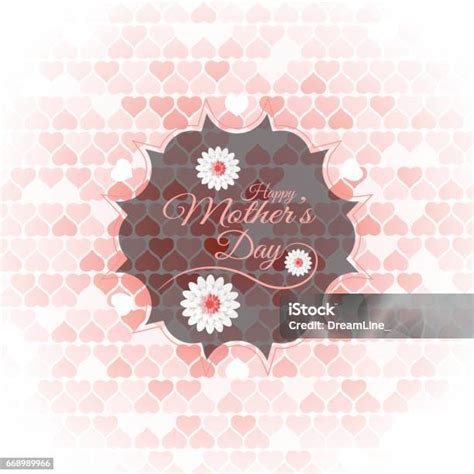 마음 중심 텍스트에서 꽃 이름표와 분홍색 배경에 해피 어머니의 날 인사말 카드 벡터 곱슬 머리에 대한 스톡 벡터 아트 및 기타