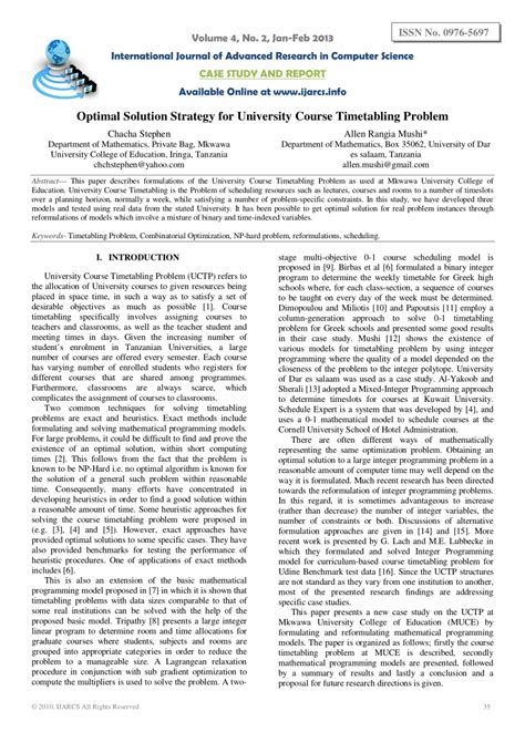 Pdf Optimal Solution Strategy For University Course Timetabling Problem