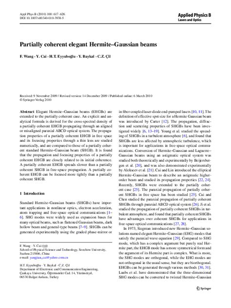Pdf Partially Coherent Elegant Hermitegaussian Beams