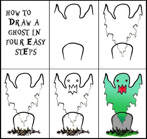 How To Draw Halloween Ghost On Paper In Easy To Follow Four Steps Image