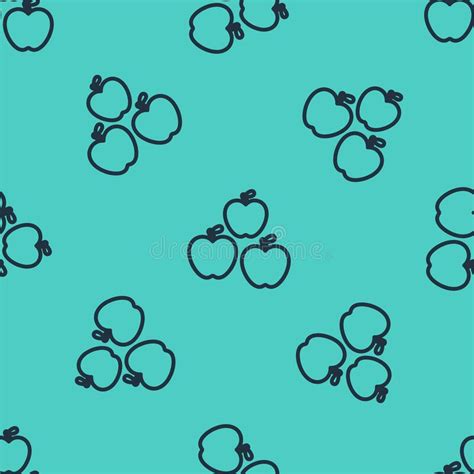 Black Line Apple Icon Isolated Seamless Pattern On Green Background