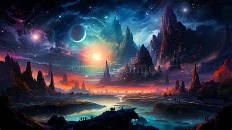 Planets Stars Cosmic Space Landscape Generative Ai Stock Illustration Illustration Of