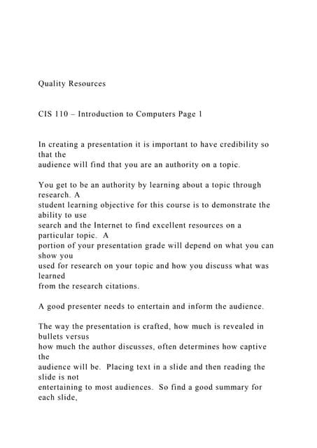 Quality Resources Cis 110 Introduction To Computers Padocx
