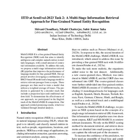 Iitd At Semeval 2023 Task 2 A Multi Stage Information Retrieval Approach For Fine Grained Named