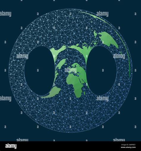 Communications Map Of The World Hammer Retroazimuthal Projection Green Low Poly World Map With