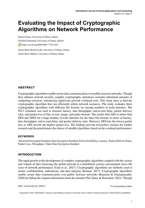 pdf evaluating the impact of cryptographic algorithms on network performance